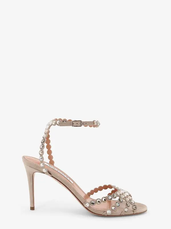 AQUAZZURA Tequila Embellished Suede Sandals - Cream