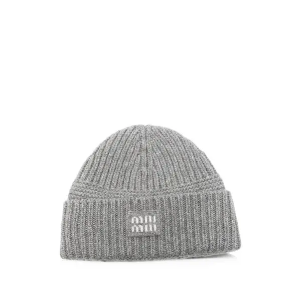 Miu Miu Ribbed Knit Beanie - Gray