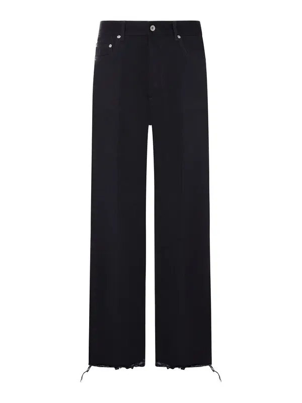 Rick Owens Wide Leg Jeans In Denim With Frayed Hem - Black