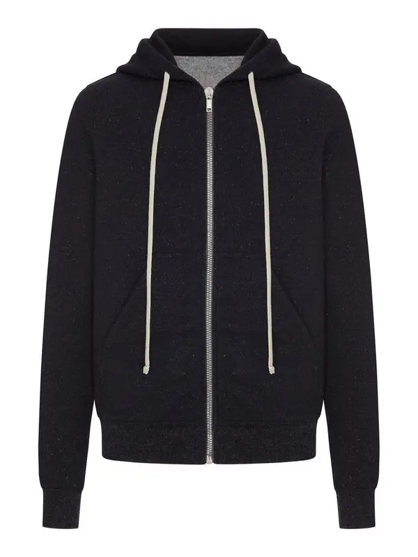 Rick Owens Zip-up Cotton Sweatshirt With Melange Hoodie