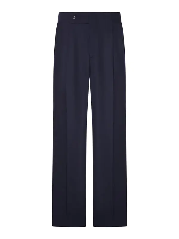 Giorgio Armani Oversized Virgin Wool Trousers With Front Pleats - Blue