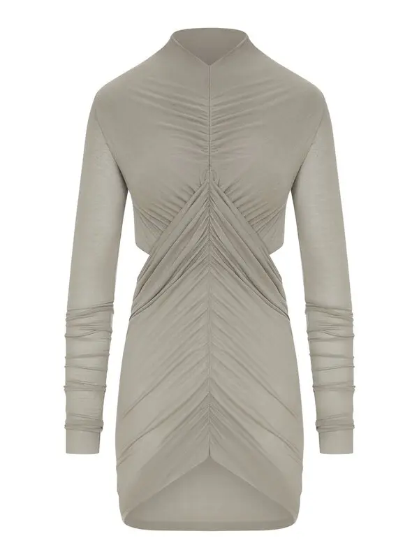 Rick Owens Long Draped Viscose T-shirt With Long Sleeves - Cream