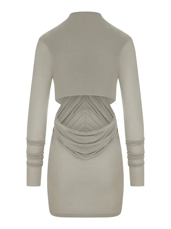 Rick Owens Long Draped Viscose T-shirt With Long Sleeves - Cream