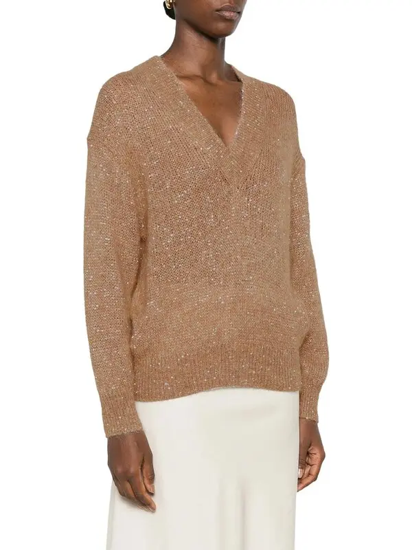 Brunello Cucinelli Half Rib Cotton Sweater With Sequins