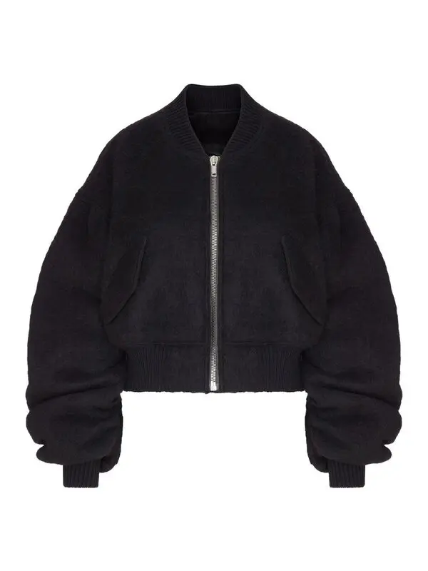 Rick Owens Cropped Alpaca Wool Bomber Jacket - Black
