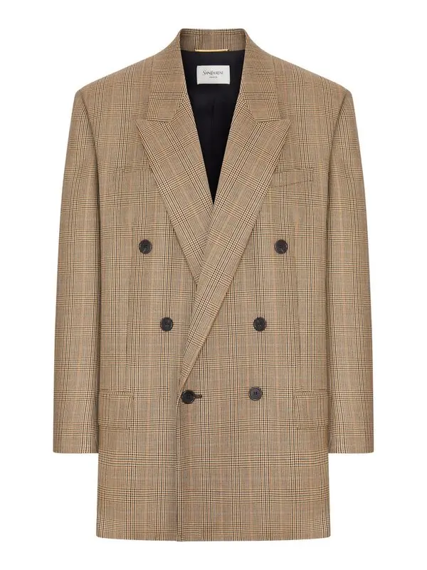 Saint Laurent Prince Of Wales Houndstooth Wool Jacket - Brown