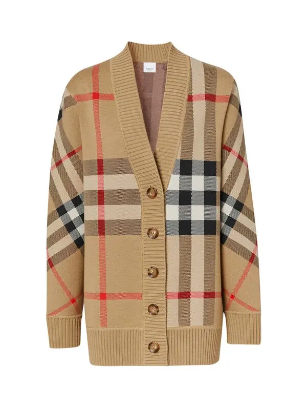Burberry Check Wool Blend Cardigan