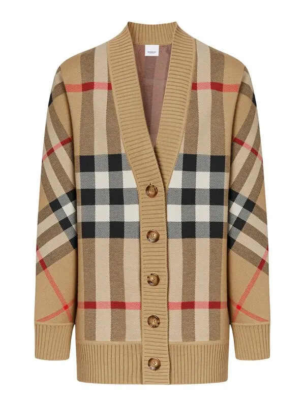 Burberry Check Wool Blend Cardigan - Cream