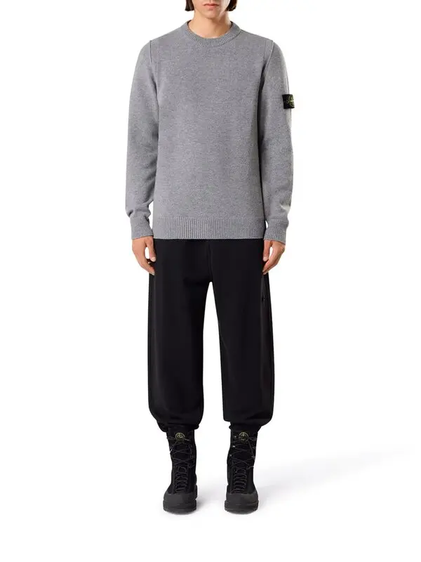 Stone Island Melange Effect Crew Neck Sweater With Compass Logo - Gray