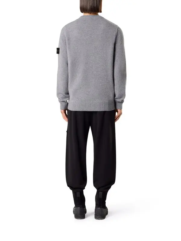 Stone Island Melange Effect Crew Neck Sweater With Compass Logo - Gray