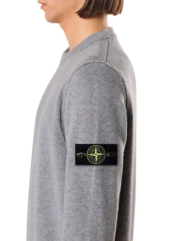 Stone Island Melange Effect Crew Neck Sweater With Compass Logo - Gray
