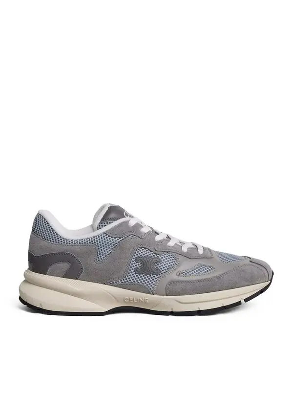 Celine Runner Sneaker In Calfskin, Suede Calfskin And Mesh - Gray