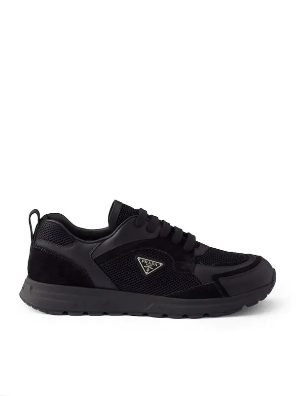 Prada Leather And Fabric Lace-up Sneakers