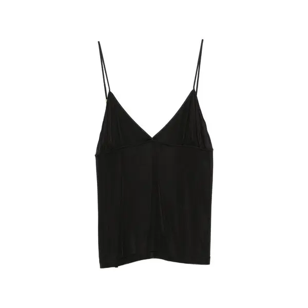 Saint Laurent V-neck Spaghetti Strap Top With Chain Detail - Black