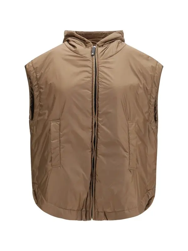 Max Mara Hooded Padded Vest In Water Repellent Canvas - Brown