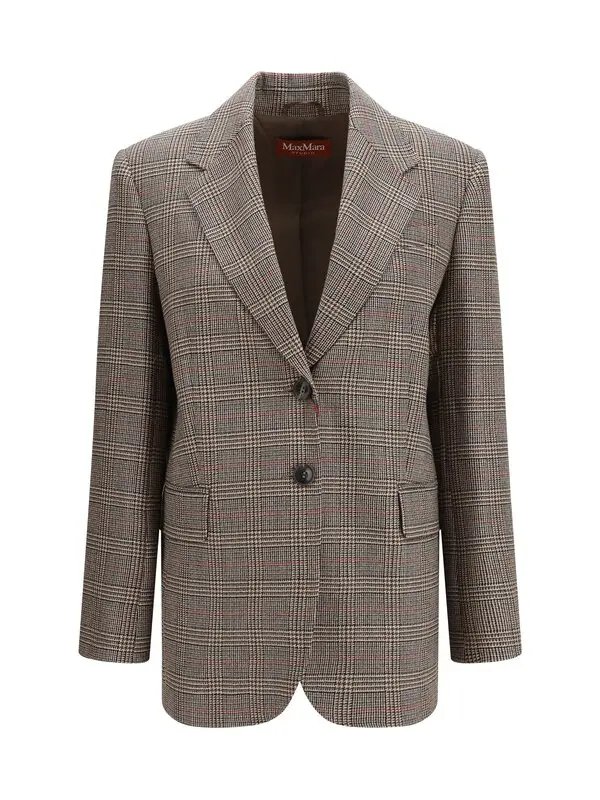 Max Mara Checked Pattern Wool Blazer - Brown