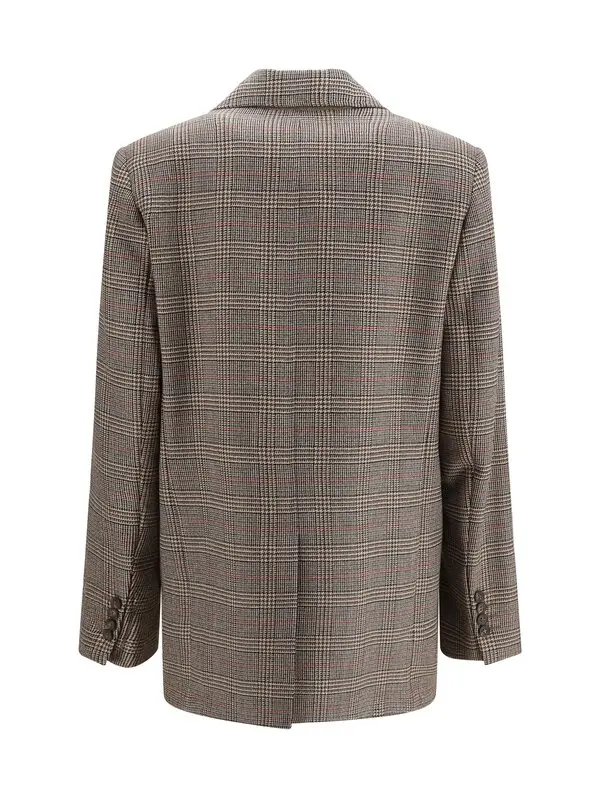 Max Mara Checked Pattern Wool Blazer - Brown