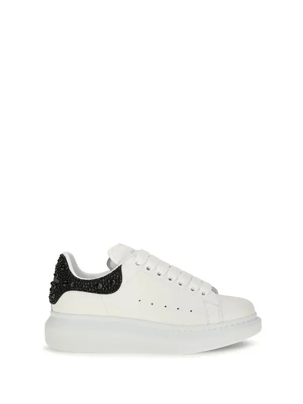Alexander McQueen Oversized Sneakers With Crystal Embellished Suede Heel - White