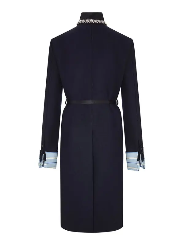 Prada Long Wool Coat With Jewel Collar