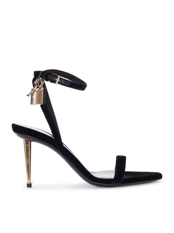 TOM FORD Velvet Ankle Strap Stiletto Sandals With Metallic Heel