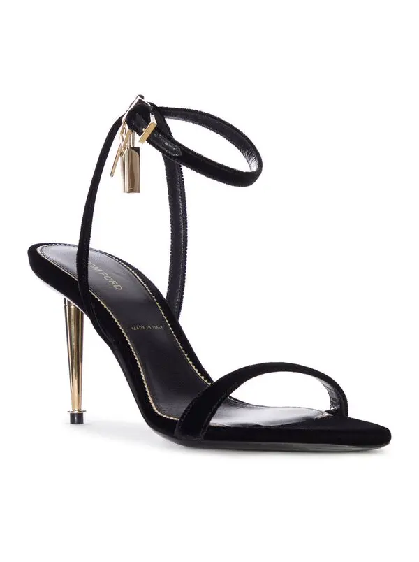 TOM FORD Velvet Ankle Strap Stiletto Sandals With Metallic Heel