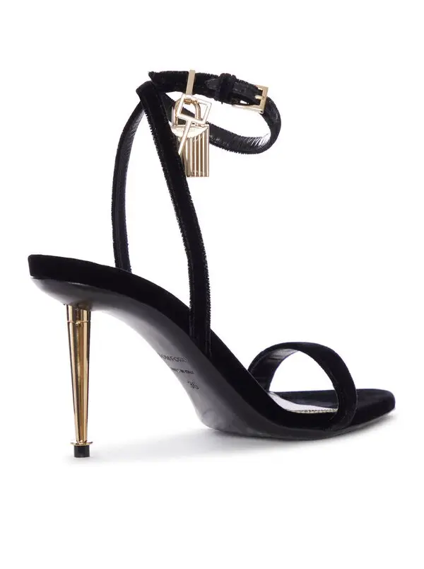 TOM FORD Velvet Ankle Strap Stiletto Sandals With Metallic Heel