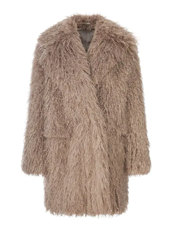 Tagliatore Curly Sheepskin Coat With Wide Collar - Cream