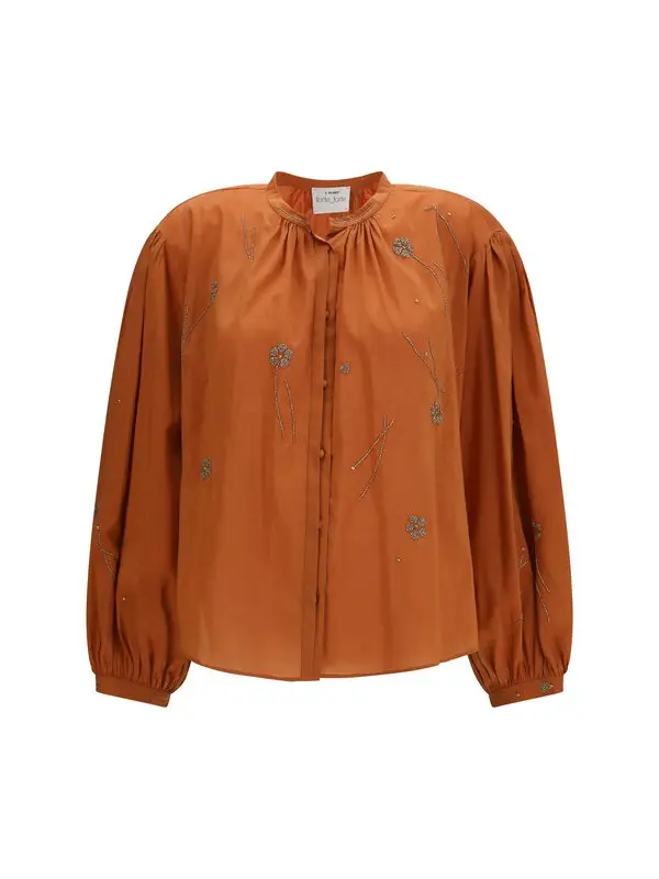 FORTE_FORTE Embroidered Voile Bohemian Shirt - Orange