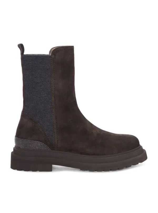 Brunello Cucinelli Suede Chelsea Boots With Lug Sole - Brown