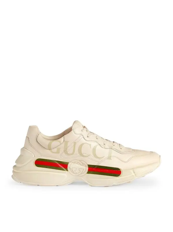 Gucci Rhyton Leather Sneakers With Logo - Cream
