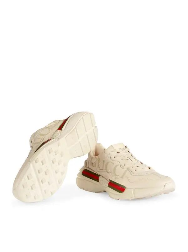 Gucci Rhyton Leather Sneakers With Logo - Cream