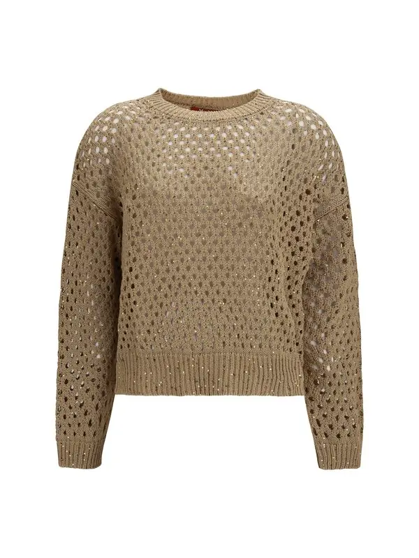 Max Mara Open Knit Cotton Sweater With Sequins - Cream