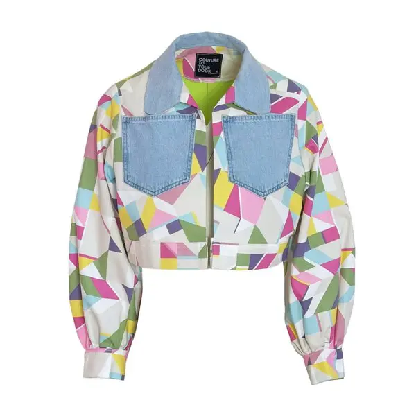 COUTURE TO YOUR DOOR Green / Orange Geometric Pastel Bomber Jacket - Green/orange