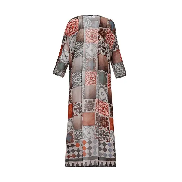 DHARA SHETH, DUBAI Celestial Tesserae Mosaic Print Kimono Dress & Multicolor Beach Cover Up - Brown