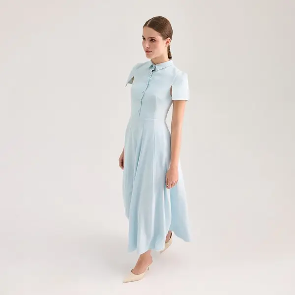 AVENUE 8 Structured Sleeve Button-front Midi Dress