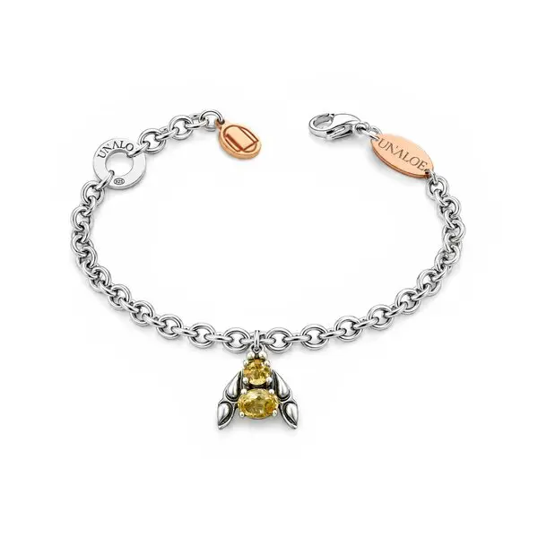 UNALOE Sterling Silver Fly Charm Bracelet With Faceted Yellow Stones - Yellow/silver