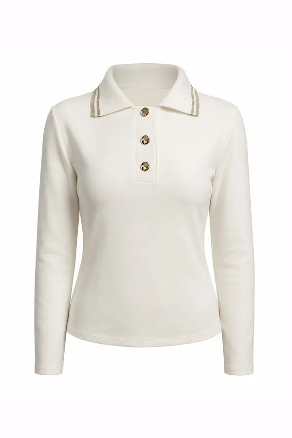 EXQUISE Long-sleeve Polo With Gold Trim - Beige