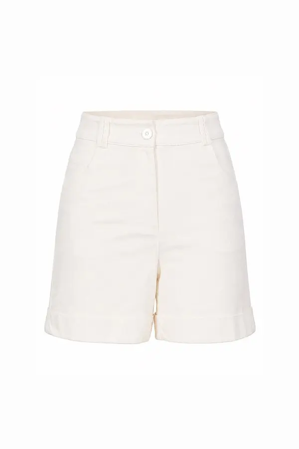 EXQUISE Neutrals Pocketed Button Front Denim Shorts Ecru