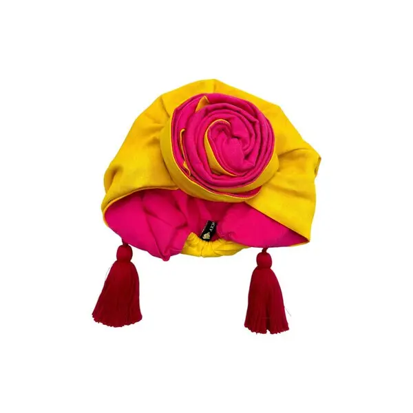 JULIA CLANCEY Edith Sunshine Pink Reversible Tassel Linen Turban - Yellow