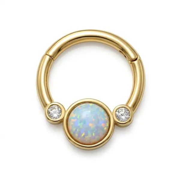 Zahav Jewelry 10k Solid 16g Opal And Cz Clicker Hoop - Gold