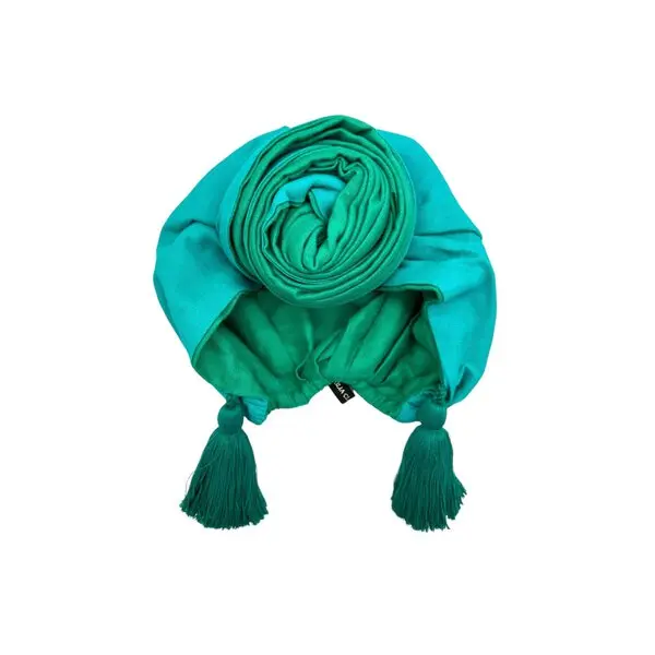 JULIA CLANCEY Edith Jade & Azure Peacock Reversible Linen Turban - Green