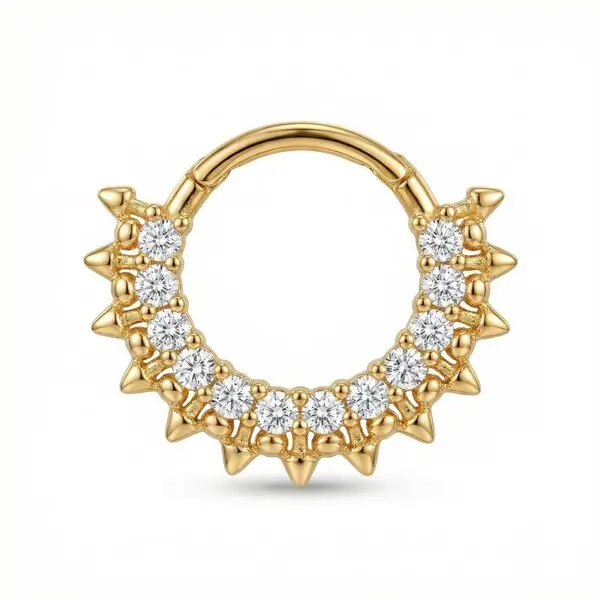 Zahav Jewelry 10k Solid 18g Spiked Cz Clicker Hoop