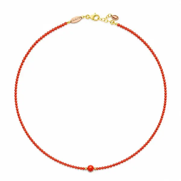 UNALOE Gold Plated Red Coral Beaded Necklace - Gold/red