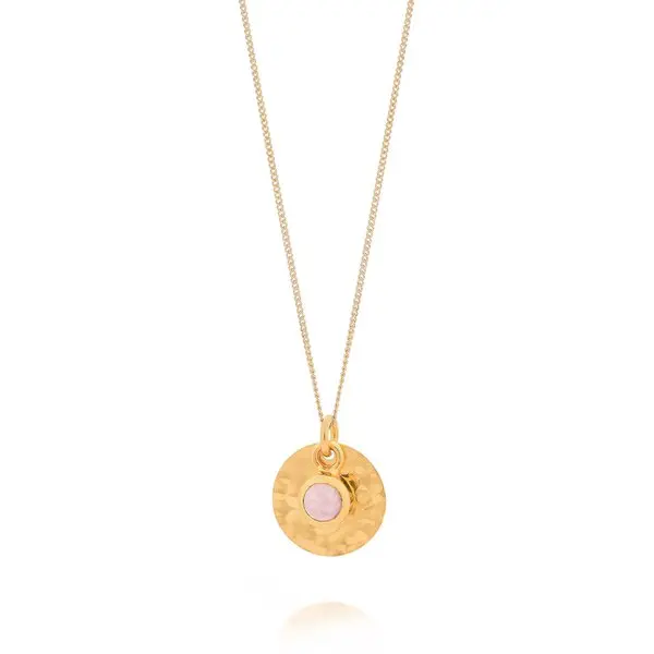 NELLOU JEWELLERY Rose Quartz Luna Disc Pendant Necklace - Gold