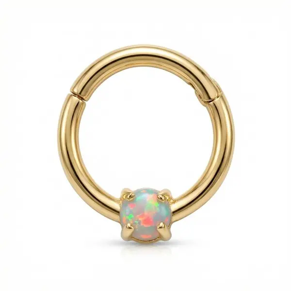 Zahav Jewelry 10k Solid 16g Opal Round Clicker Hoop