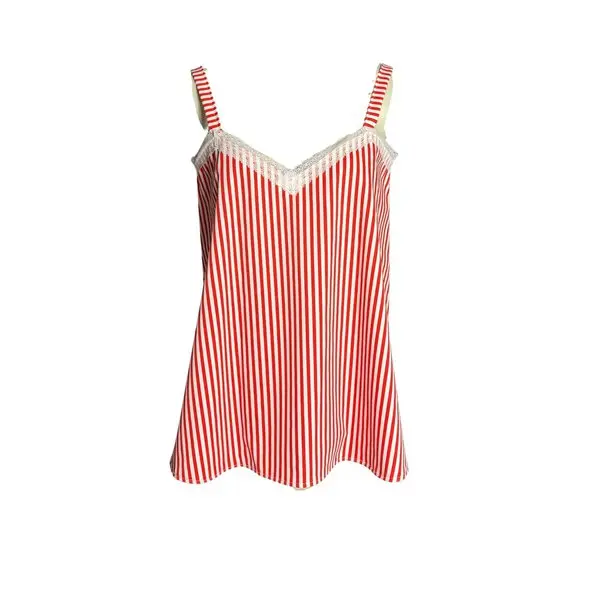 COUTURE TO YOUR DOOR Striped Babydoll Top With Lace Trim