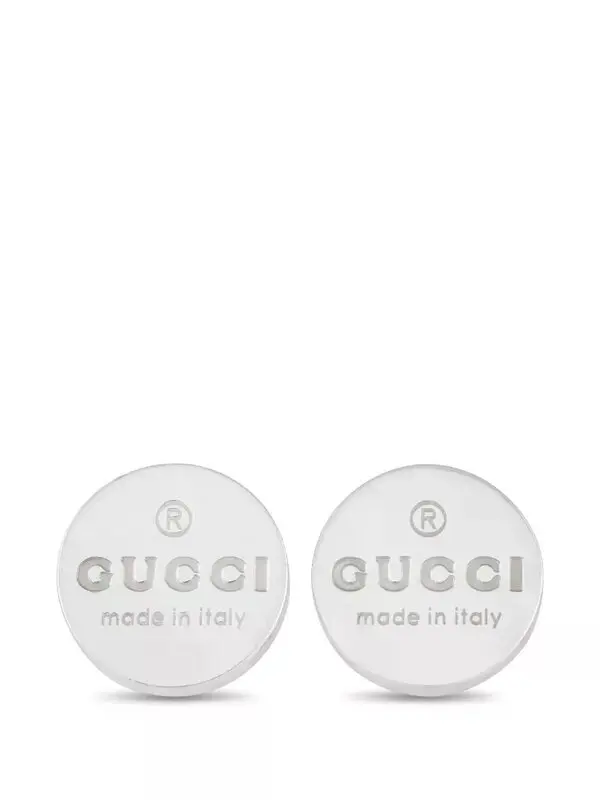 Gucci Sterling Engraved Logo Disc Earrings - Silver