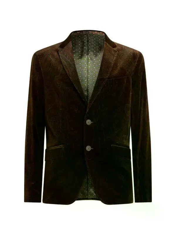 Etro Single-breasted Stretch Cotton Velvet Jacket With Arnica Motif - Brown