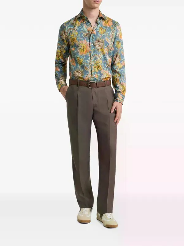 Etro Wool-blend Flannel Trousers With Crease Detail