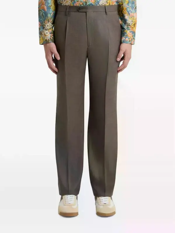 Etro Wool-blend Flannel Trousers With Crease Detail